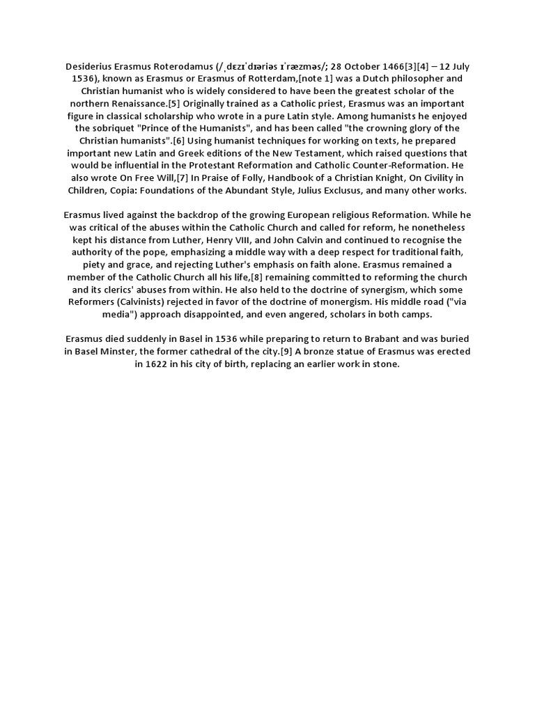 A Biography of Desiderius Erasmus, the Great Dutch Renaissance Scholar ...