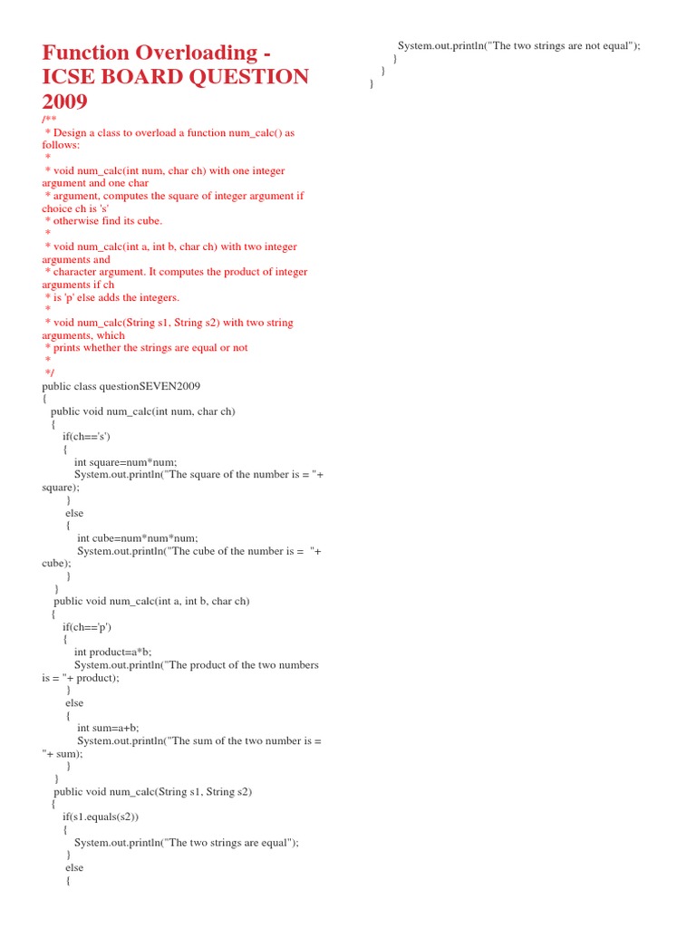 Function Overloading - Icse Board Question 2009 | PDF