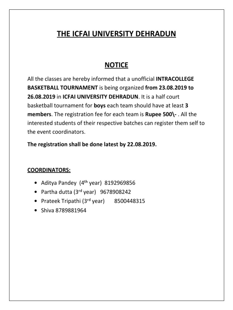 Intra-College Basketball Tournament 2019 | PDF