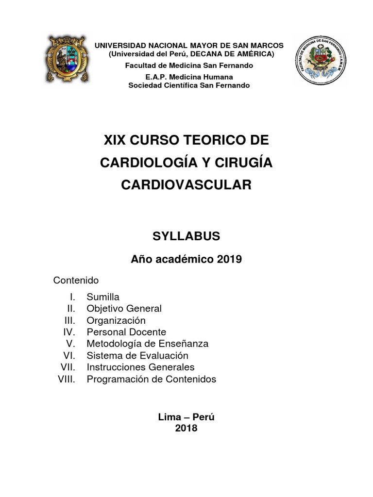 Syllabus Cardio | PDF | Electrocardiografia | Cirugía cardíaca
