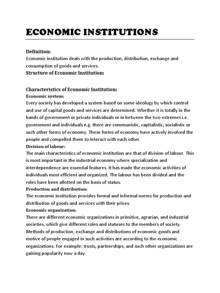 Economic Institutions: Definition | PDF | Division Of Labour | Economic ...