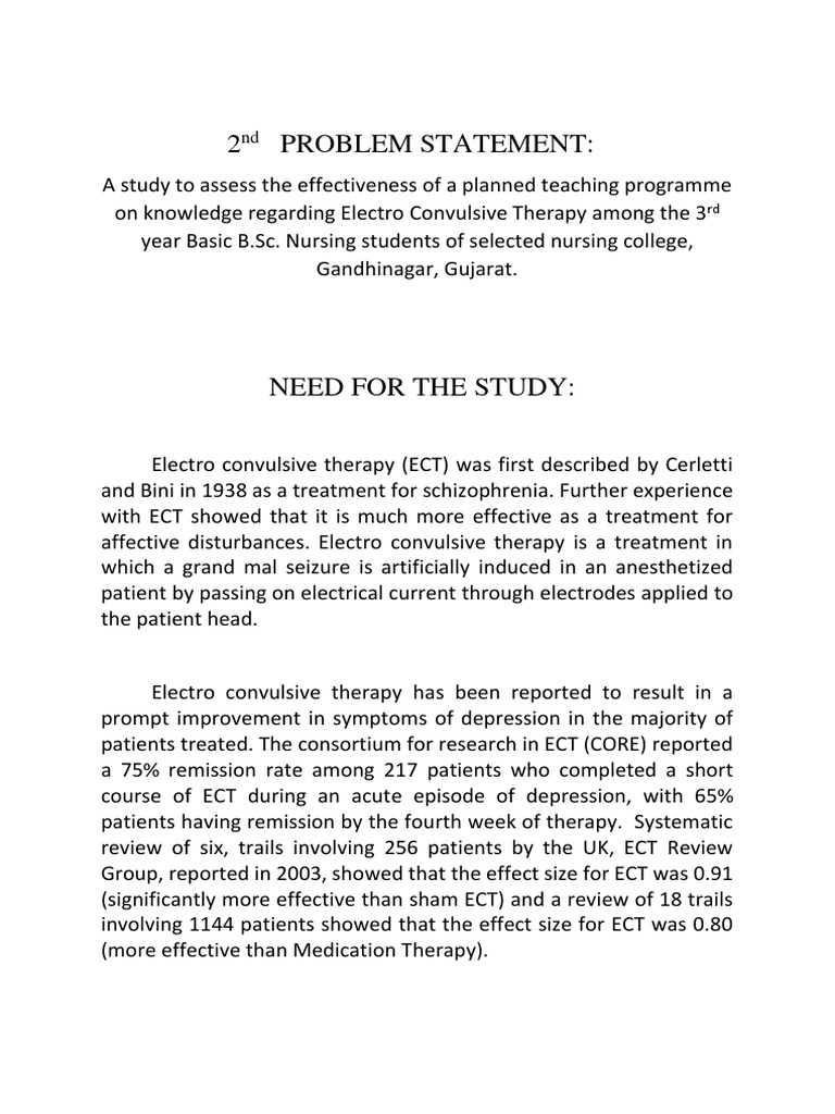 Final Problem Statement Ect | PDF | Electroconvulsive Therapy | Nursing