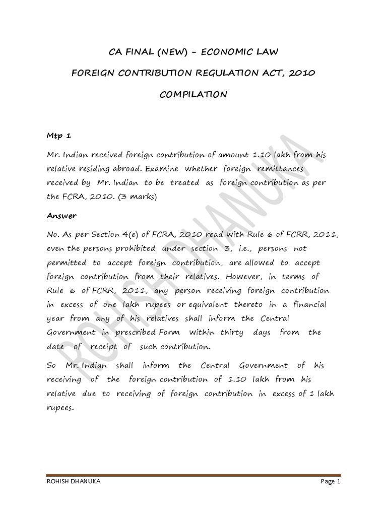 Fcra Question Answer | PDF | Government Of India | Banks