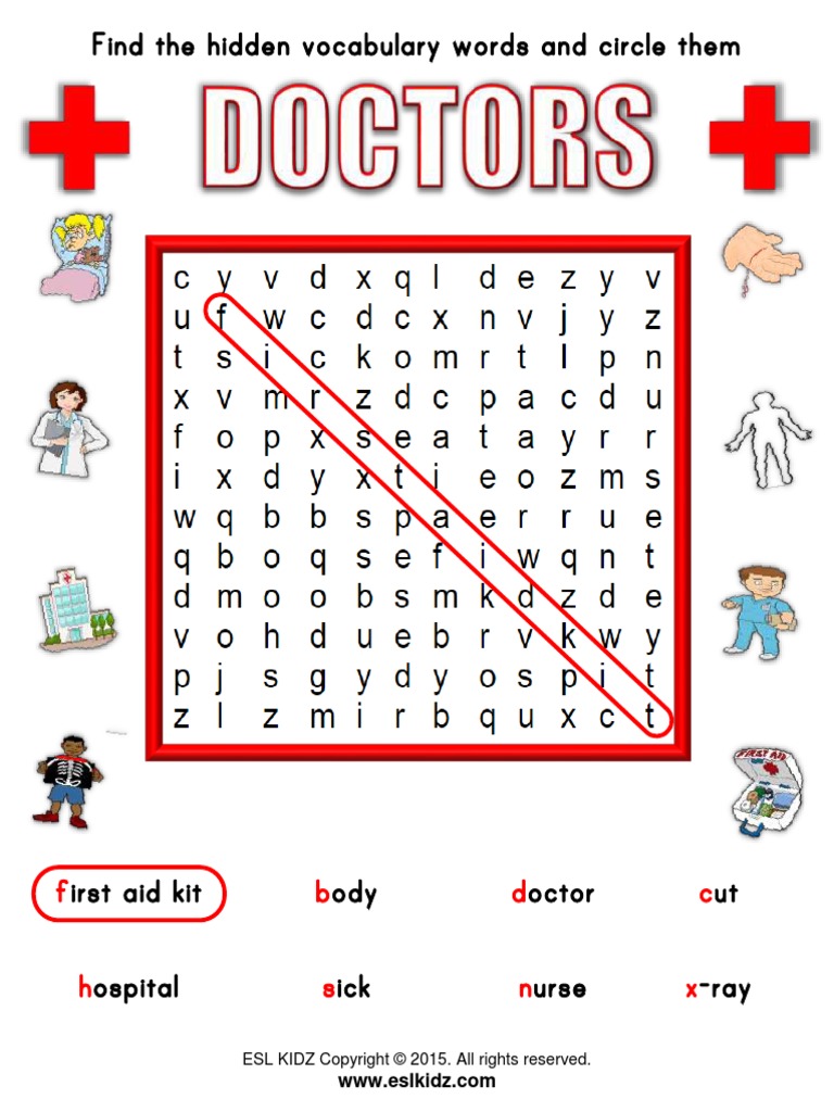 Doctor Hospital Word Search Activity | PDF