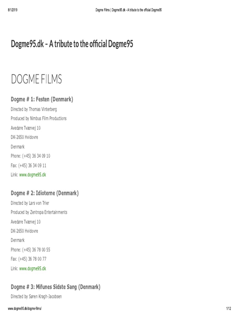 Dogme Films - Dogme95 | PDF | Cinema