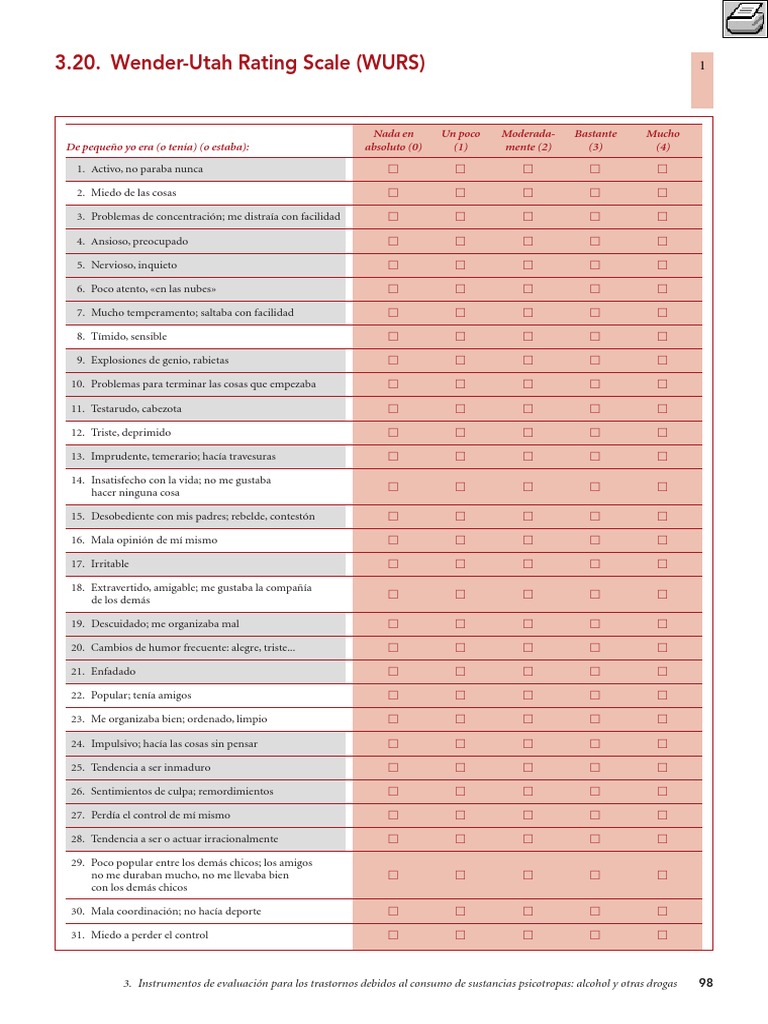 3.20 Wender-Utah Rating Scale (WURS) PDF | PDF | Agitación