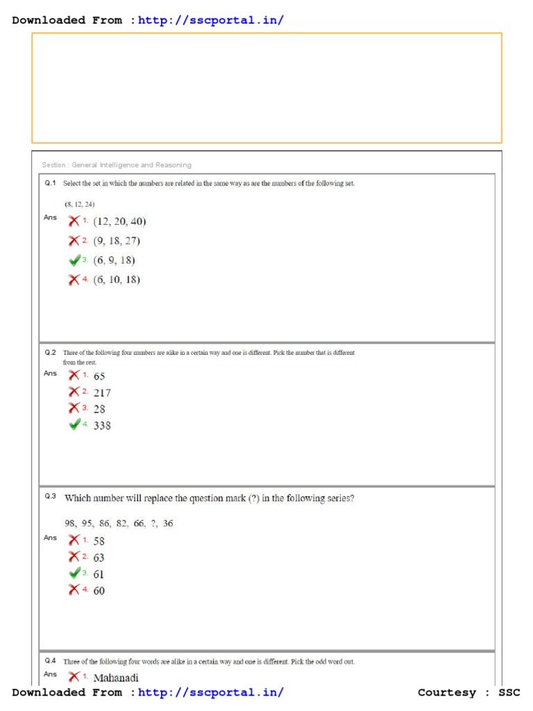 SSC CGL Tier 1 Papers 06 Aug 2019 Shift 1 Reasoning | PDF ...