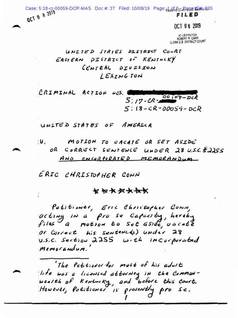 Eric Conn Vacate Sentence Motion | PDF | Science & Mathematics