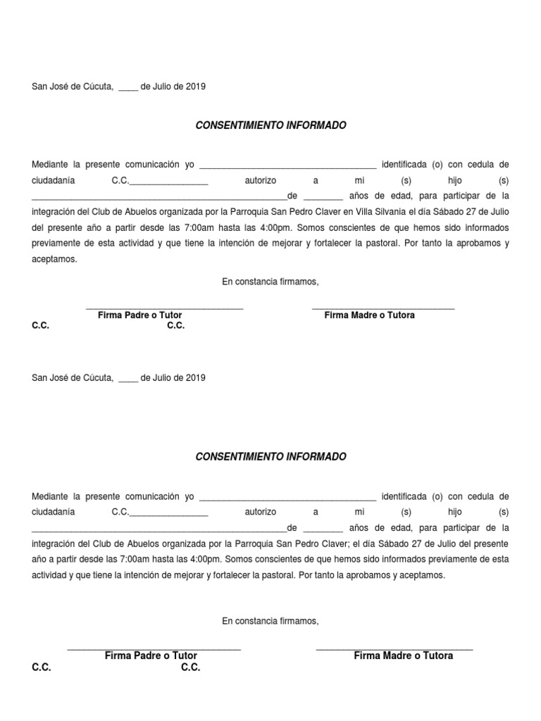 Modelo Consentimiento Informado | PDF