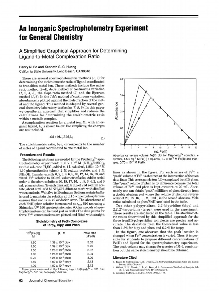 An Inorganic Spectrophotometry Experiment For General Chemistry | PDF ...