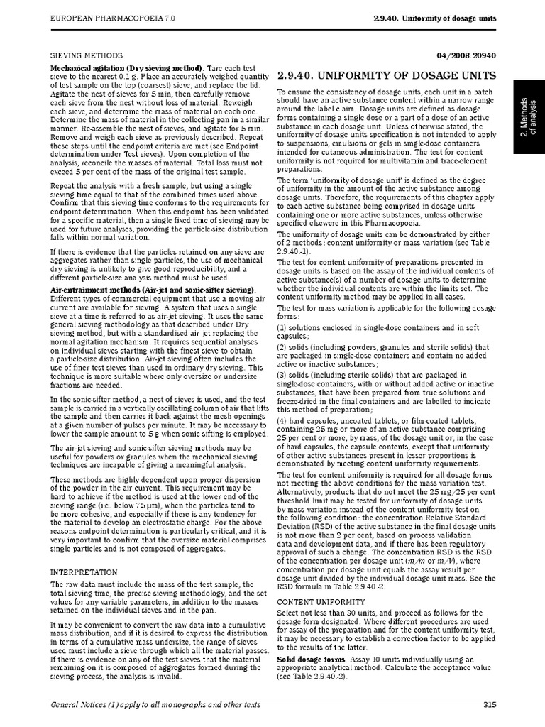 Uniformity of Dosage Units Guidelines | PDF | Tablet (Pharmacy ...