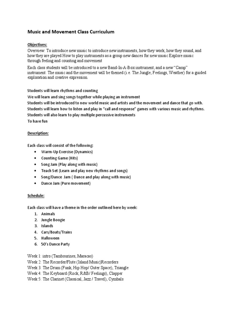Music and Movement Class CurriculumFall 2018 | PDF