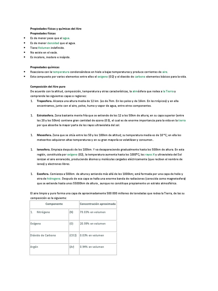 Propiedades y Composición del Aire | PDF | Oxígeno | Dióxido de carbono