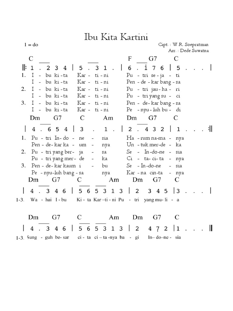 Not Angka Ibu Kita Kartini 3 Bait Lengkap Dengan Chord | PDF