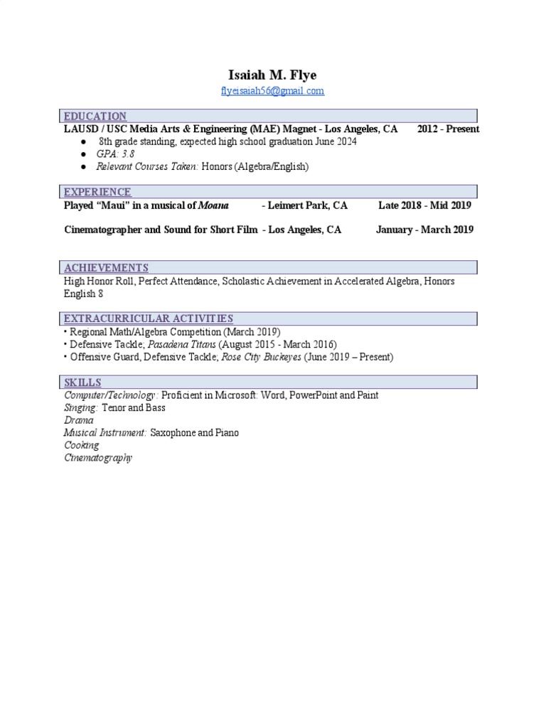 Isaiah Resume 2019 | PDF