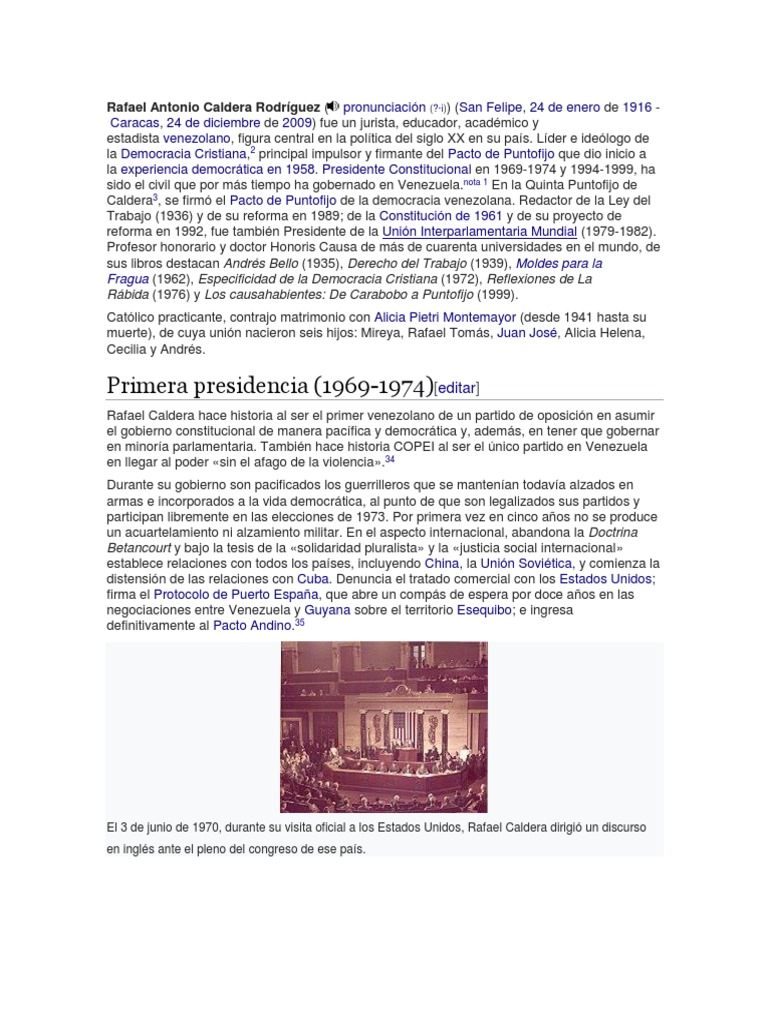 Rafael Caldera Biografia y Primer Gobierno | PDF | Venezuela | Política ...