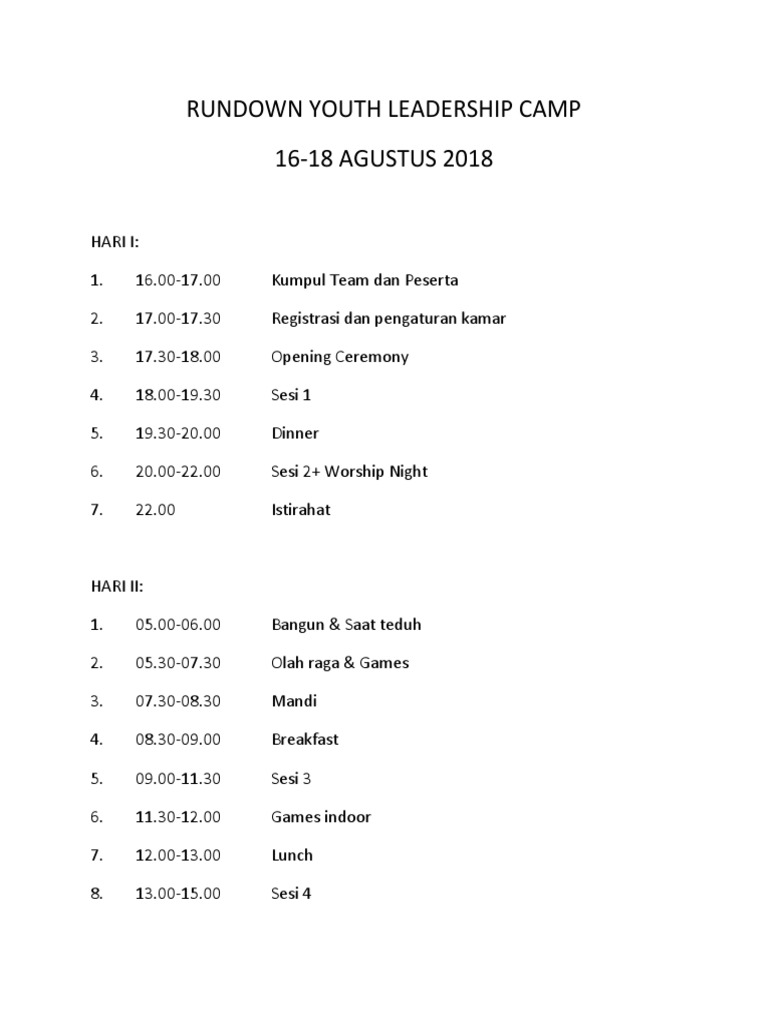 Rundown Youth Leadership Camp 16-18 AGUSTUS 2018 | PDF