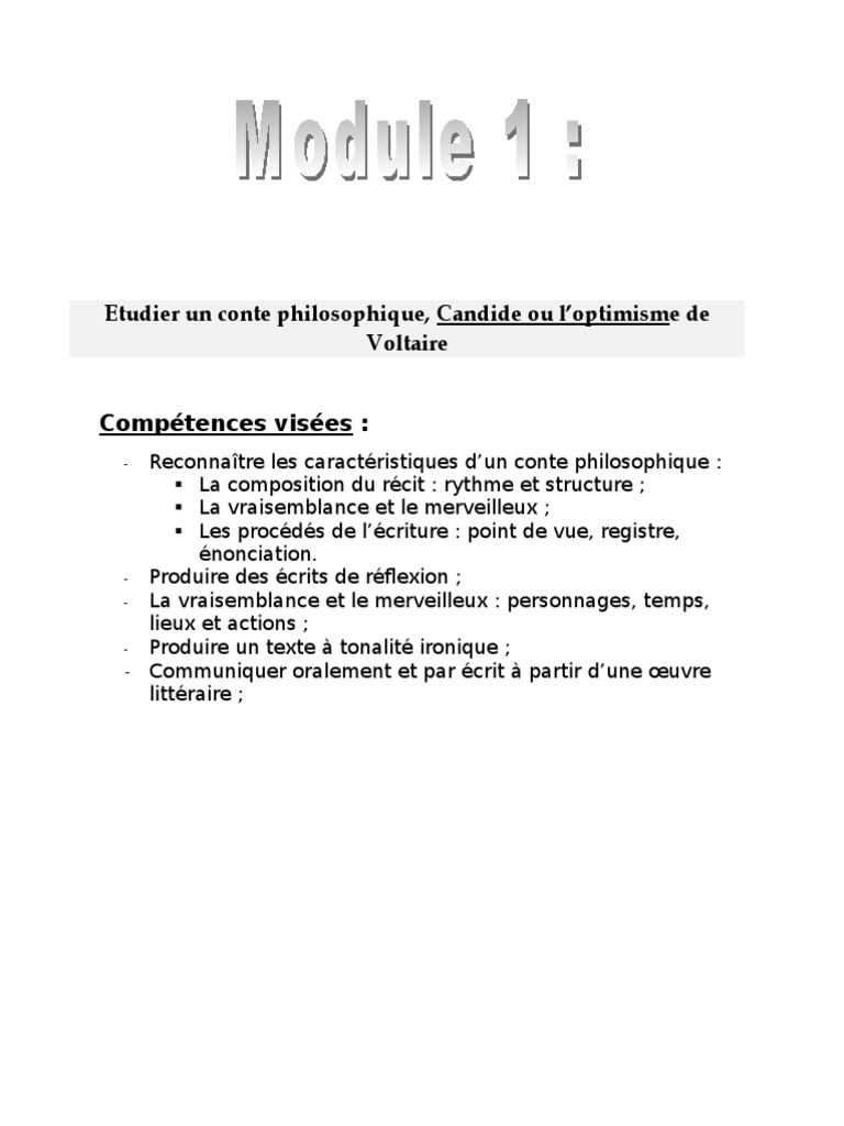 Projet Pédagogique | PDF | Voltaire | Candide