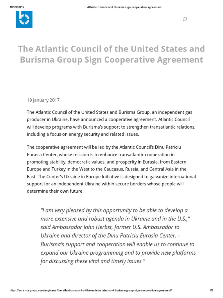Atlantic Council and Burisma Sign Cooperation Agreement | PDF | Foreign ...