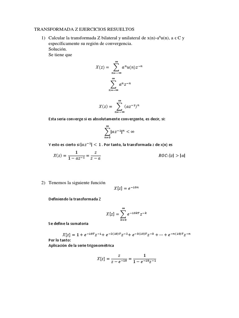 Transformada Z Ejercicios Resueltos | PDF