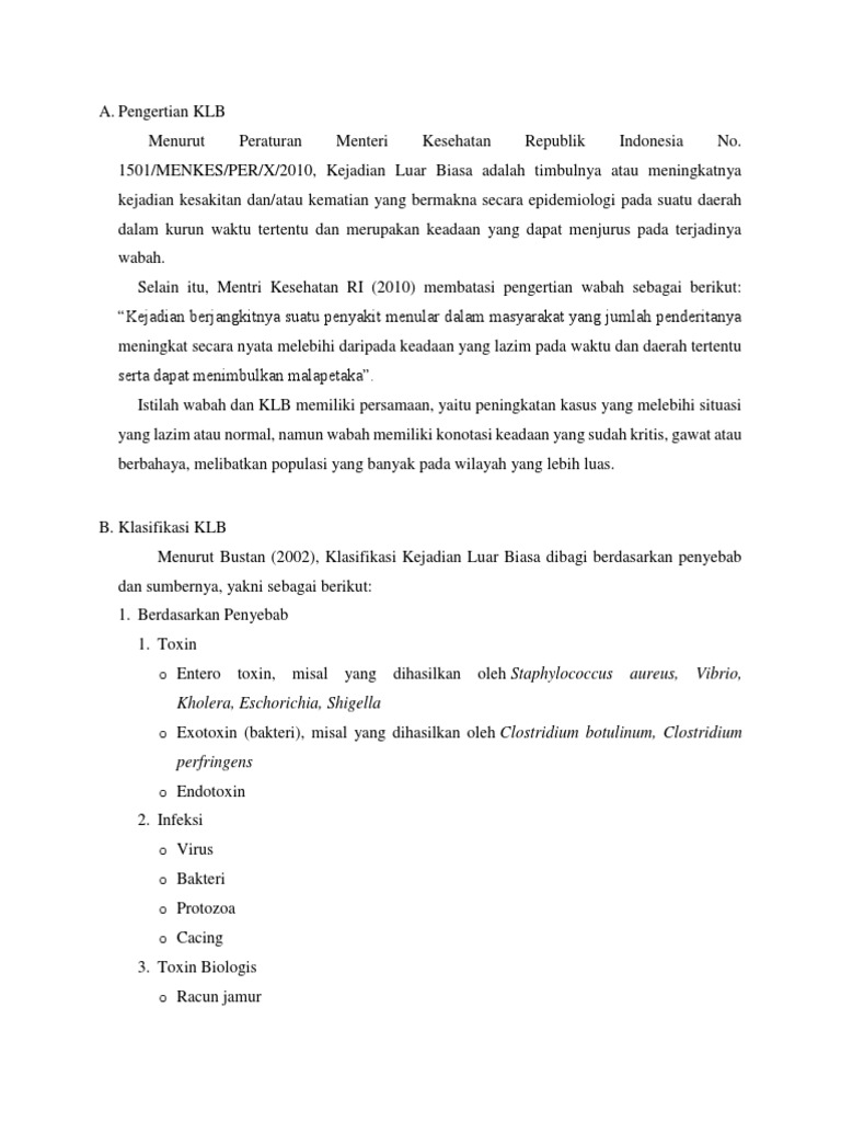 Pengertian Dan Klasifikasi KLB | PDF