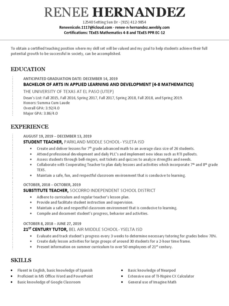 Renee Hernandez Resume | PDF | Middle Schools | Teachers