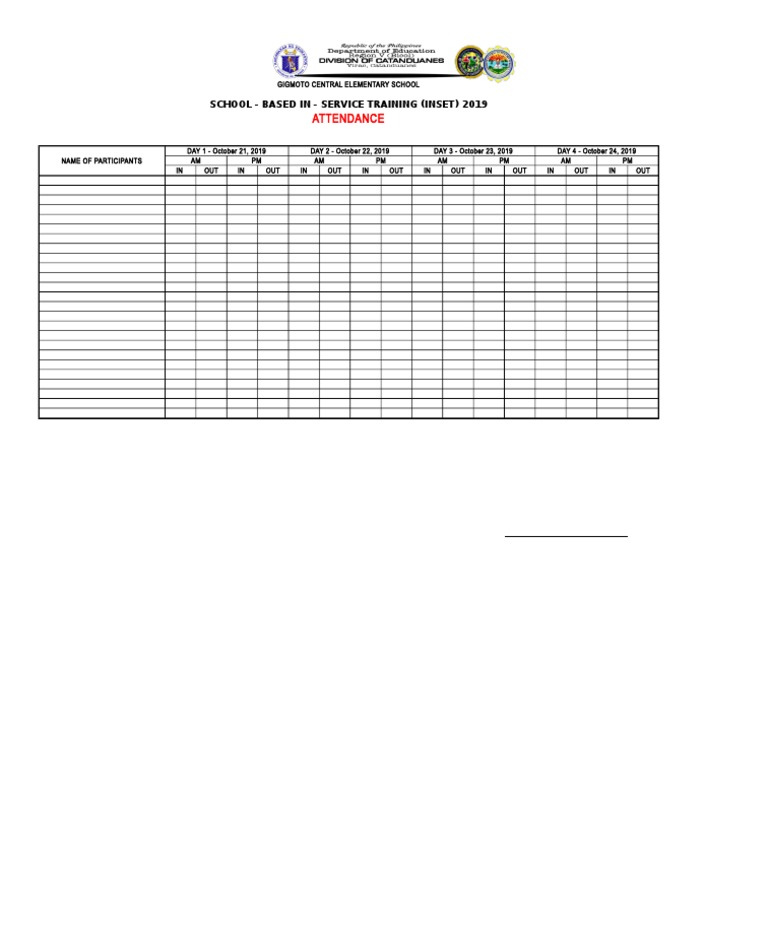 Attendance: School - Based in - Service Training (Inset) 2019 | PDF