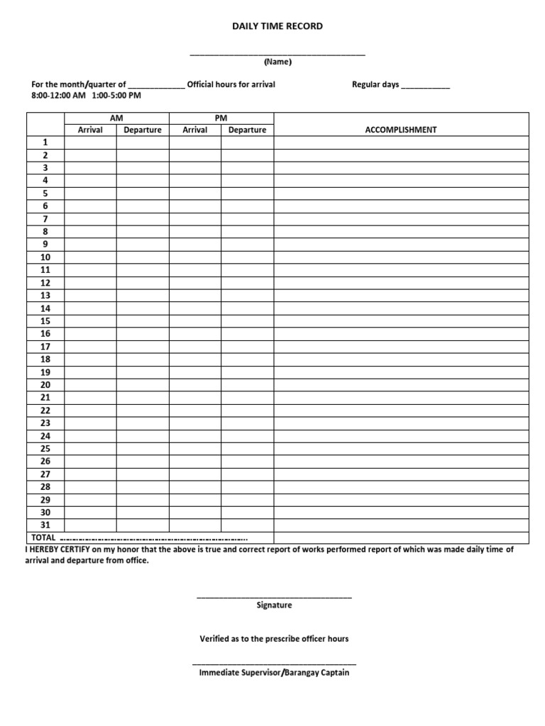 Daily Time Record Template | PDF