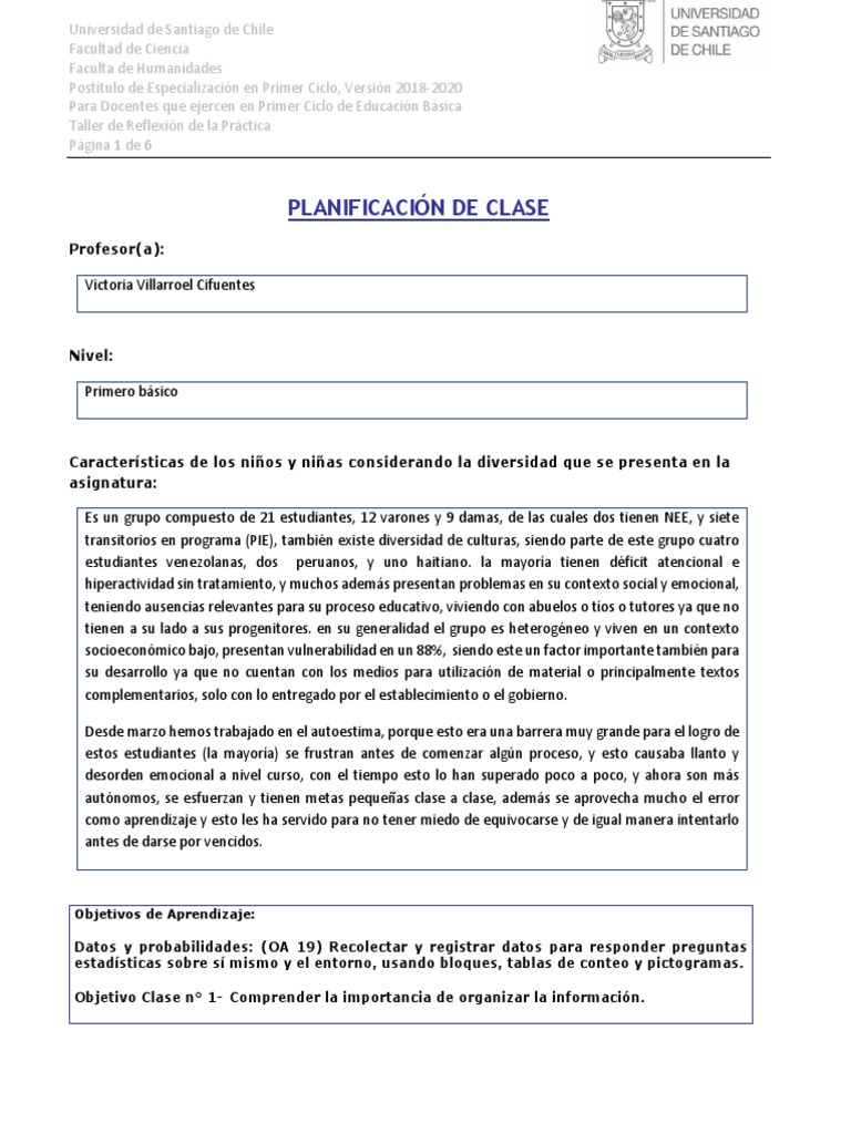 Planificacion Unidad 1 Matematicas Primero Basico Pdf Educación