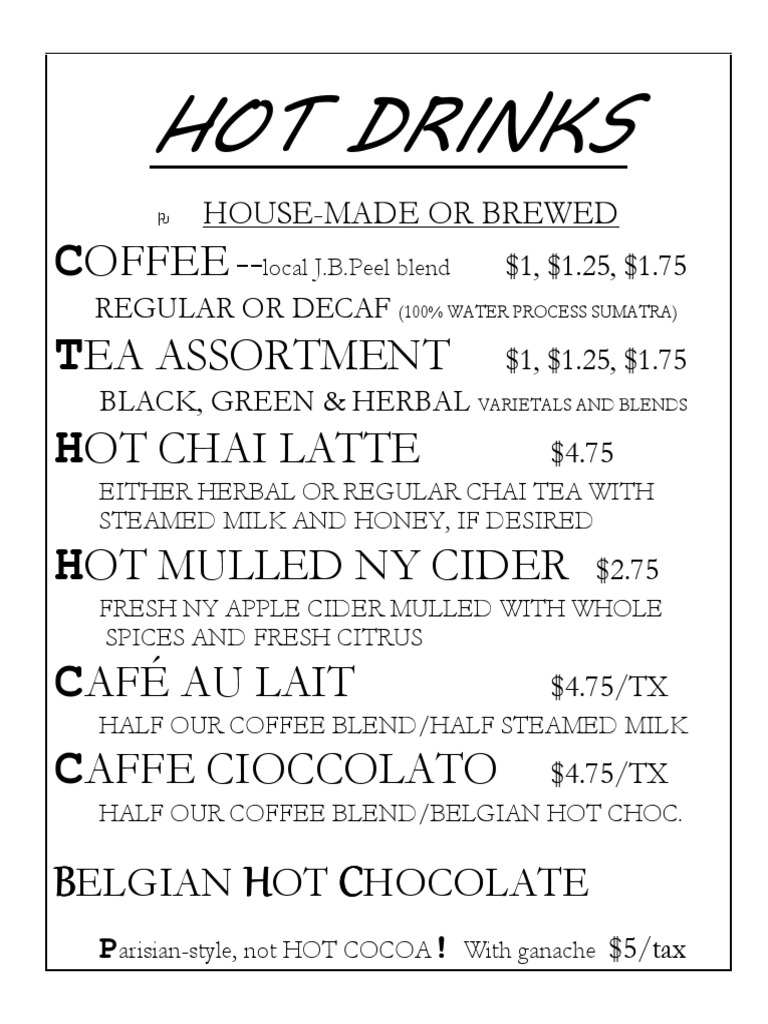 House-Made Coffee, Tea and Hot Drinks Menu | PDF