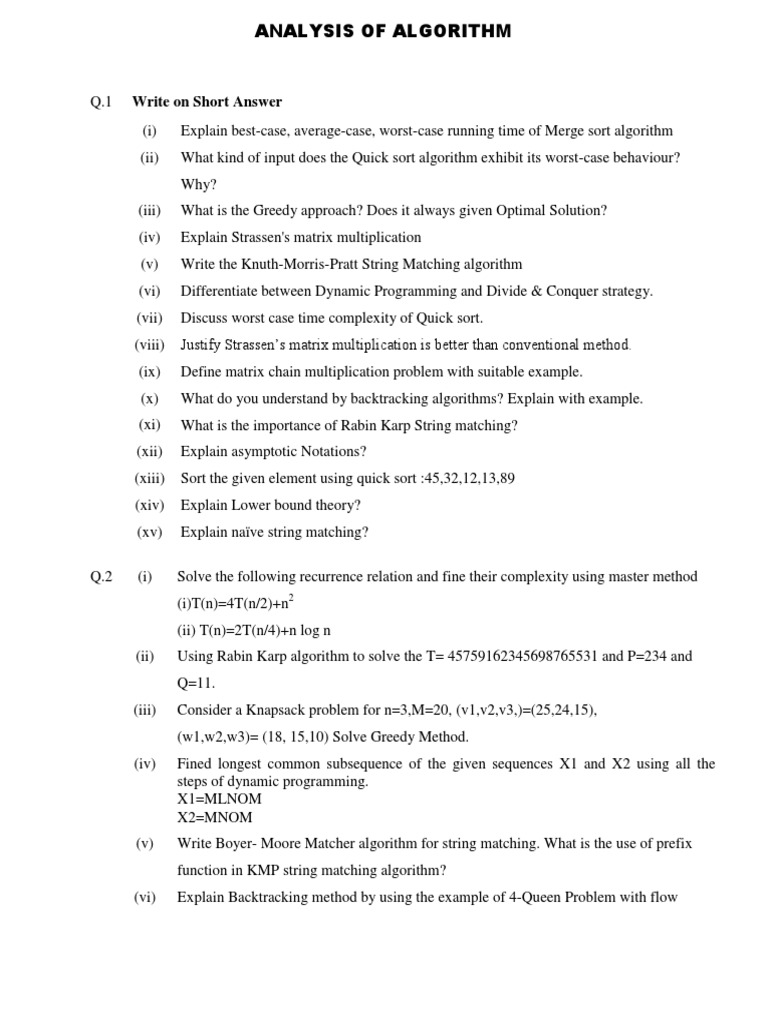 Aoa Important Question Download Free Pdf Dynamic Programming Computational Complexity Theory