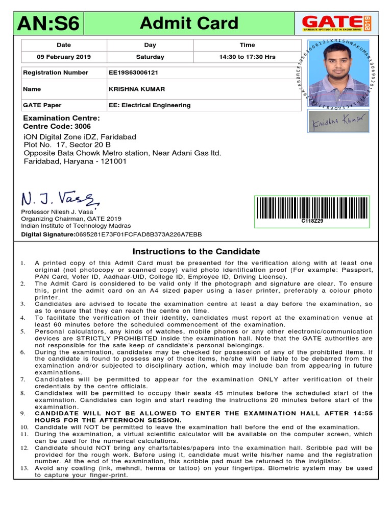 Admit Card: Examination Centre: Centre Code | PDF | Identity Document ...