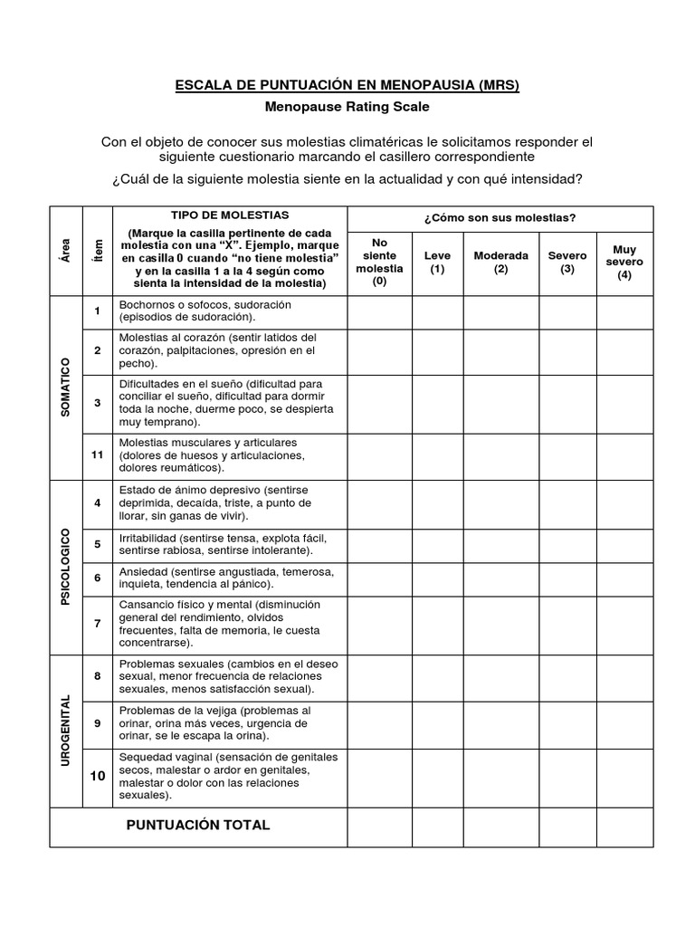Mrs - Escala de Puntuación en Menopausia | PDF | Psicología anormal | Neurociencia