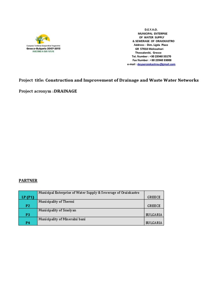Project Title: Construction and Improvement of Drainage and Waste Water ...