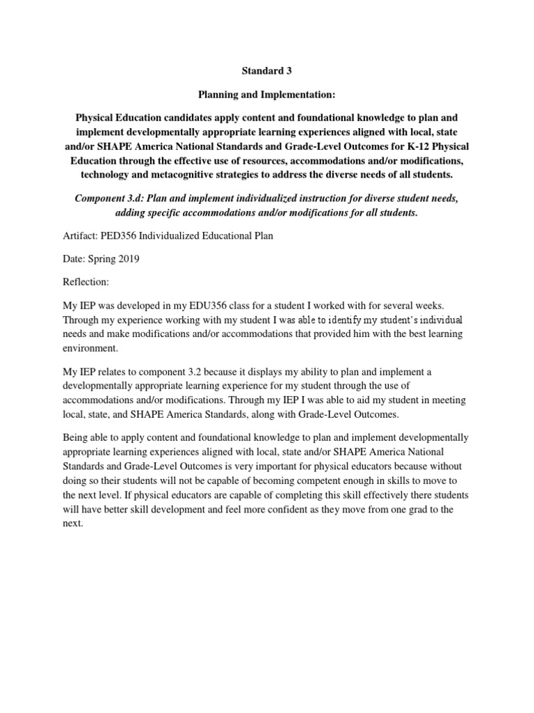 Standard 3 Artifact Reflection | PDF