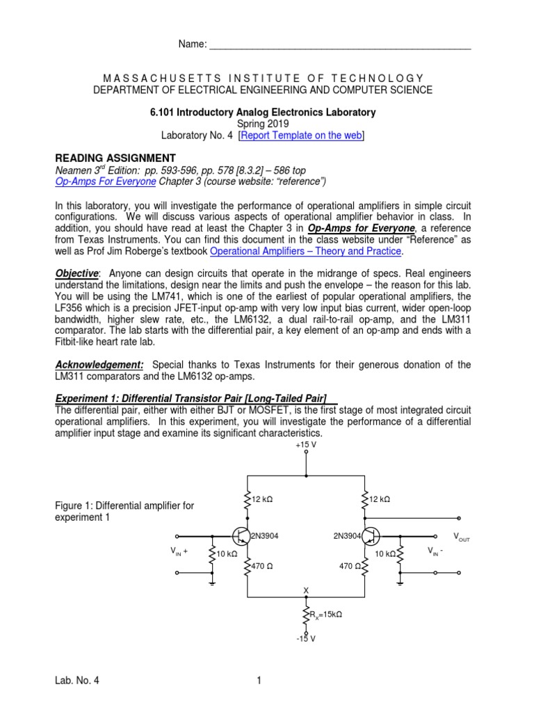 MIT Op-Amp Lab Report | PDF | Operational Amplifier | Amplifier