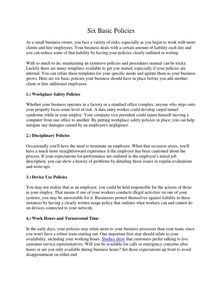 6 Basic Policy | PDF | Employment | Occupational Safety And Health