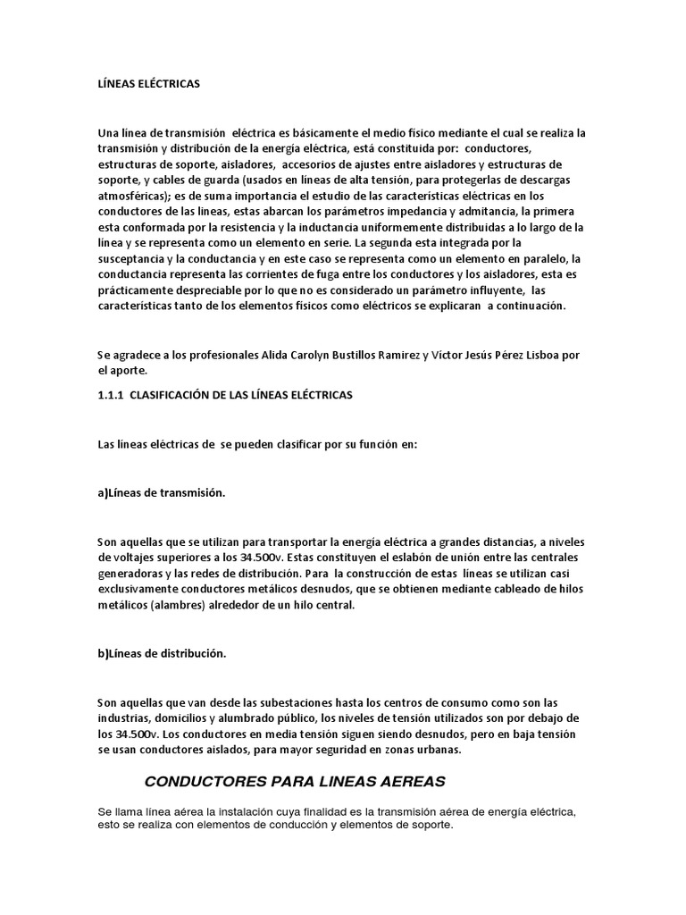 Características y Clasificación de Líneas Eléctricas | PDF | Aluminio ...