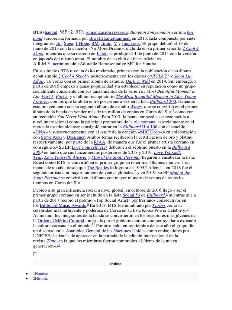 BTS: Evolución y logros hasta 2018 | PDF | Entretenimiento (general ...
