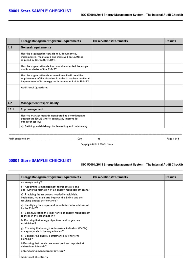 Internal Audit Checklist Sample PDF | PDF | Energy Management | Audit