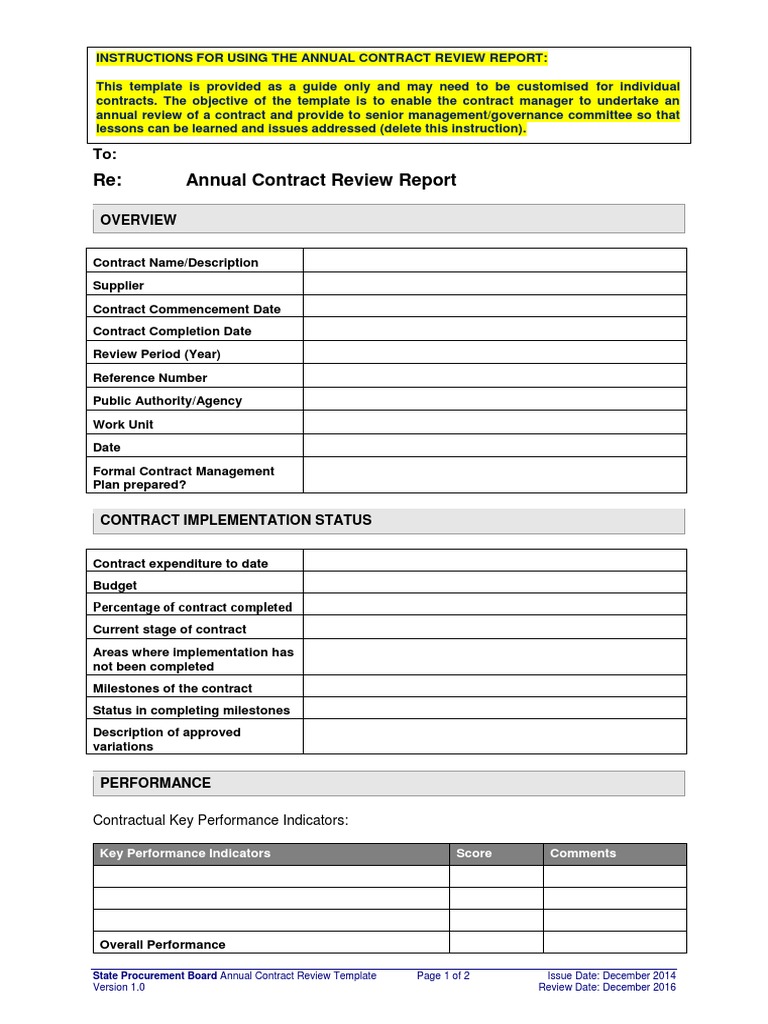 Re: Annual Contract Review Report: Contractual Key Performance ...