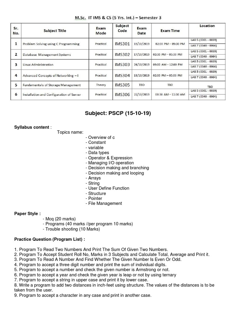 Subject Pscp 15 10 19 Syllabus Content Pdf String Computer Science Pointer