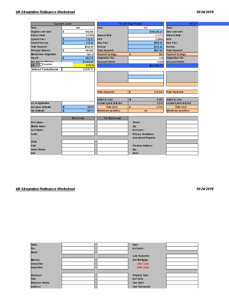 VA Spreadsheet Test | PDF | Refinancing | Loans