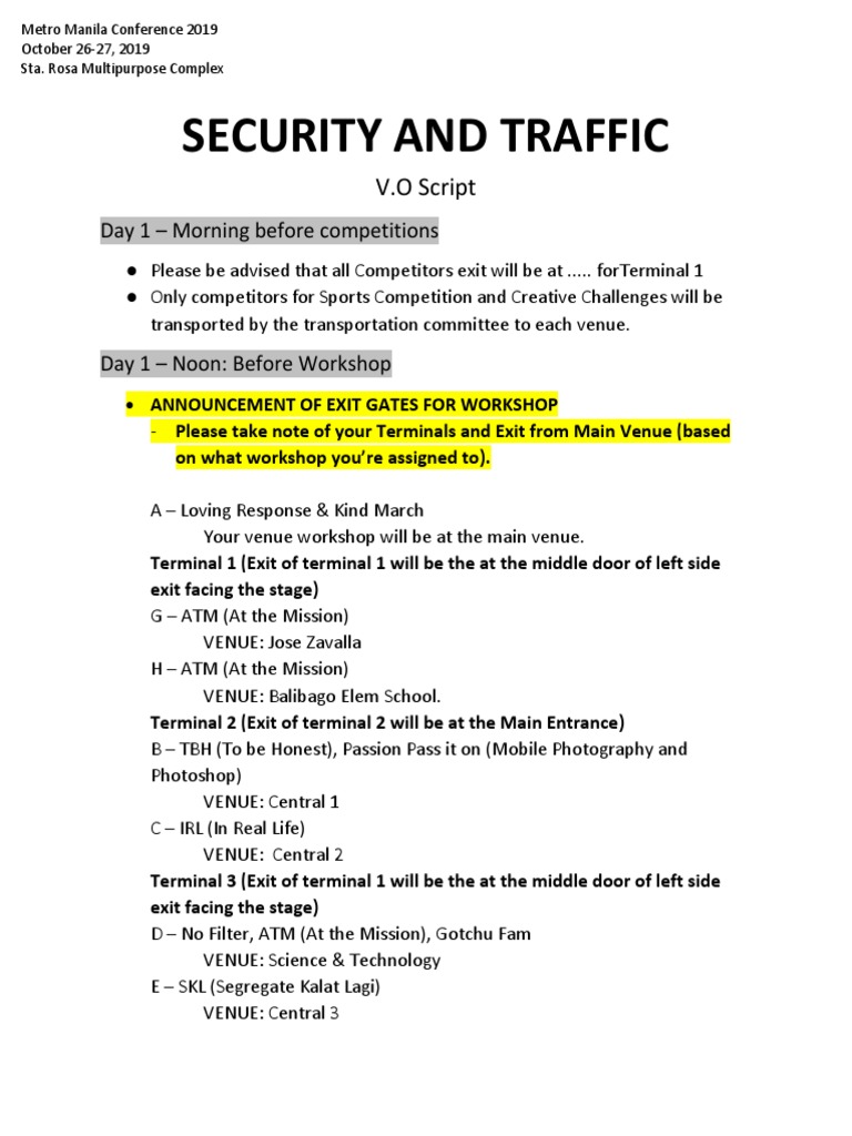 Security and Traffic: V.O Script | PDF