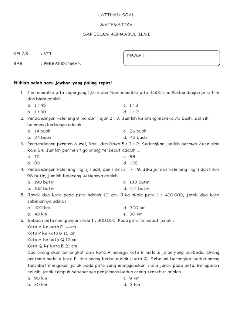 Kelas 7 Latihan Soal Perbandingan | PDF