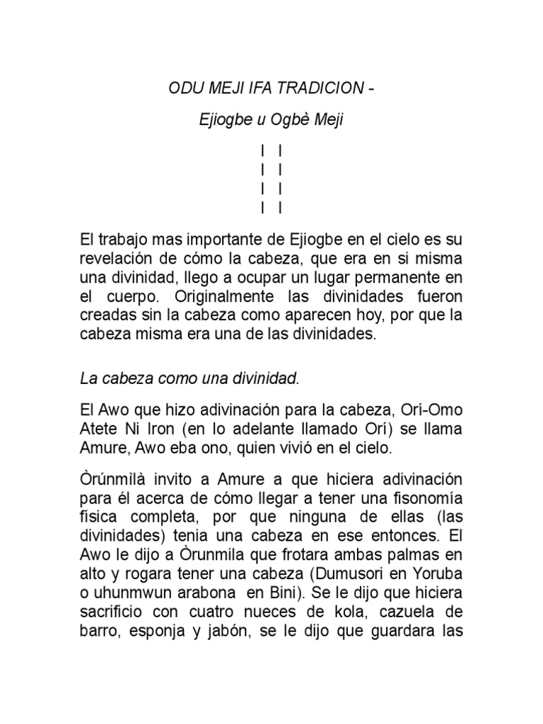 16 Odus Meji de Ifa PDF | PDF | Oración | Carne