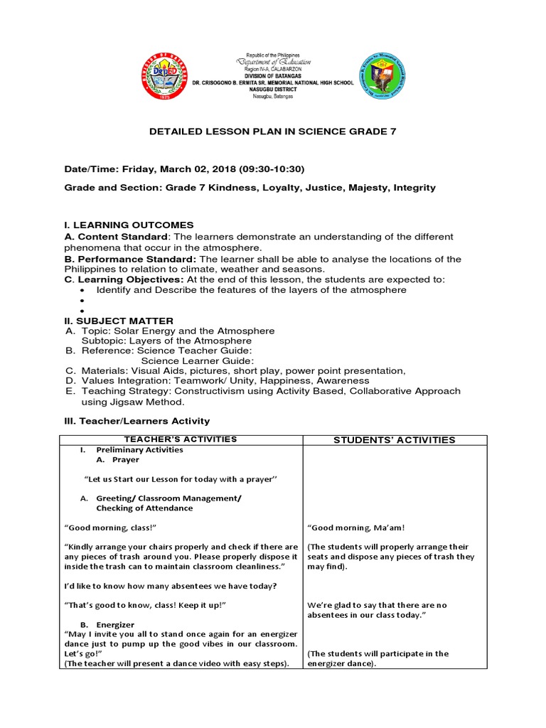 Lesson Plan Layers of The Atmosphere | Download Free PDF | Atmosphere ...