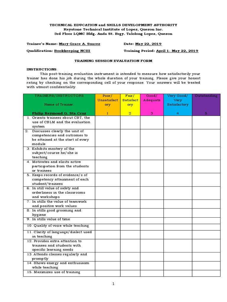 Training Session Evaluation Form | PDF | Educational Technology | Teaching