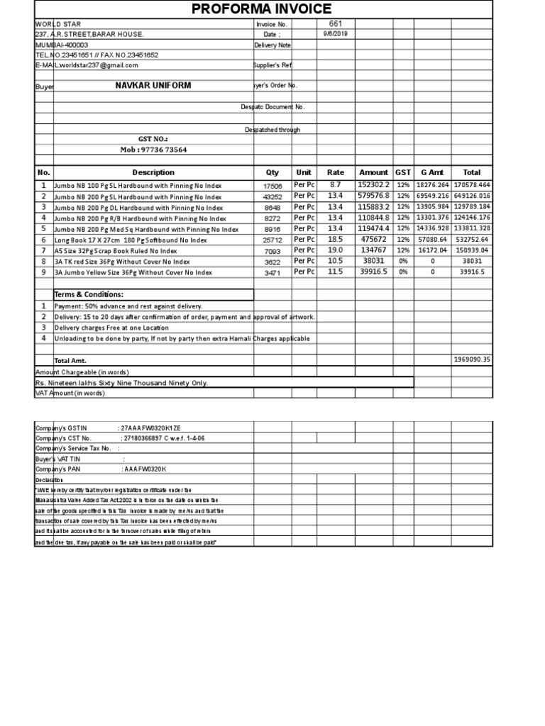 Proforma | PDF | Invoice | Value Added Tax