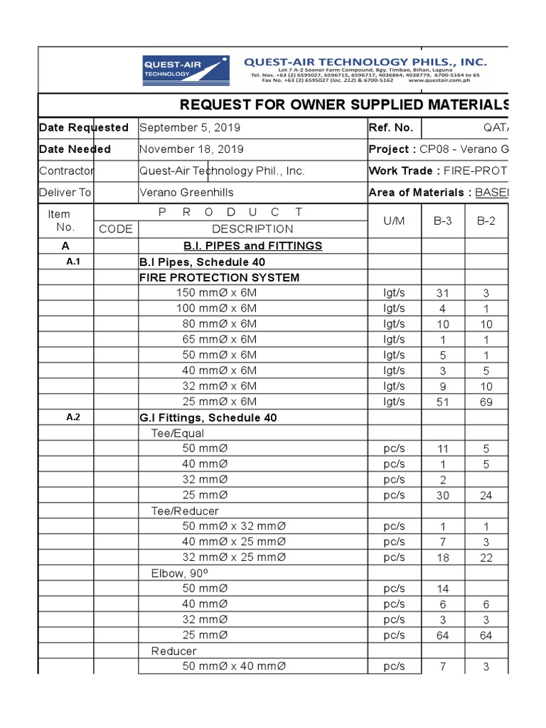 Request For Owner Supplied Materials (Osm) | PDF | Chemical Engineering ...